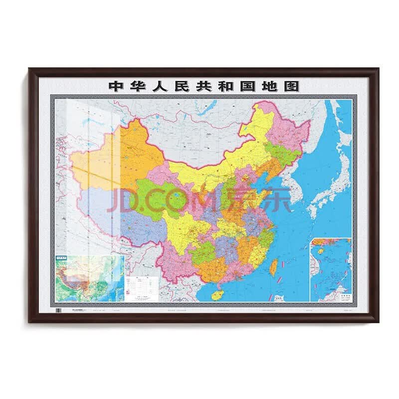 【定制】2023年中国地图 约1.6*1.2 红实木边框挂图 中国-深棕色边框
