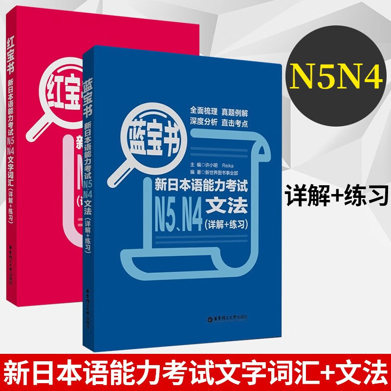 日语n4n5红宝书蓝宝书 新日本语能力考试N5N4文字词汇(详解+练习)+n4n5文法新