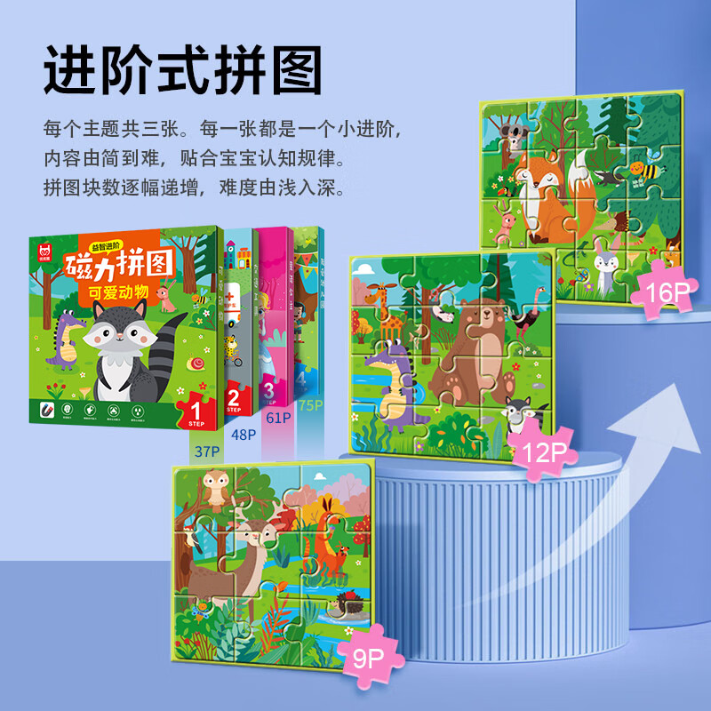 恐龙磁力拼图进阶磁性玩具儿童益智玩具3-6岁男孩女孩早教拼图 简单到难四个全阶段【全套4册】 无规格