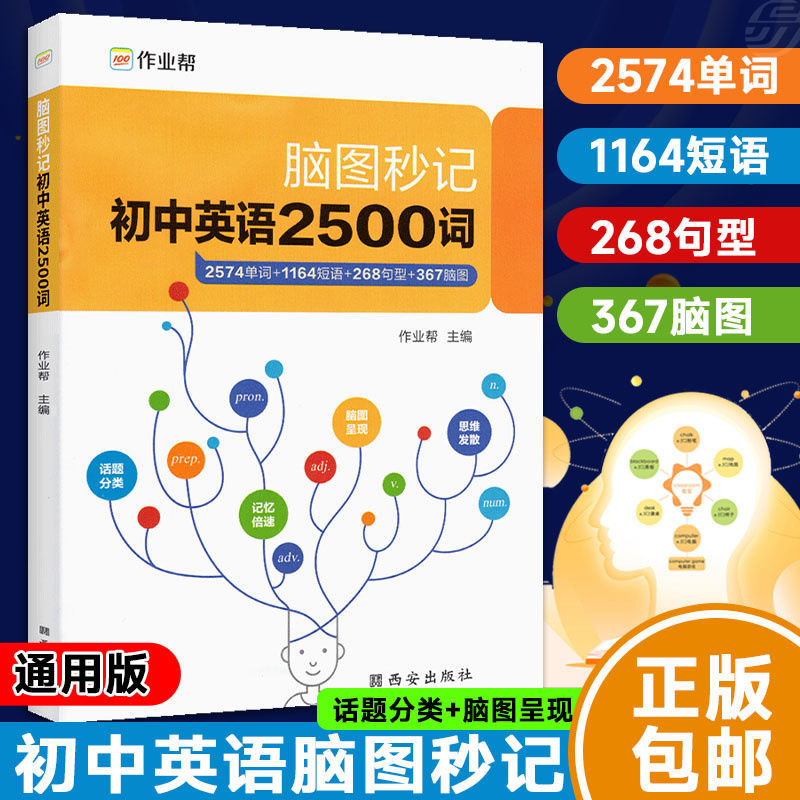 好学匠作业帮初中英语2500词脑图秒记中考词汇短语中考英语语法全国通用 脑图秒记初中英语2500词