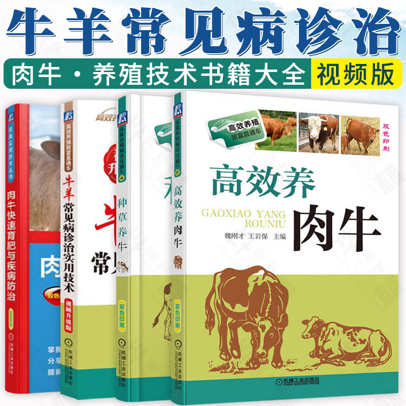 肉牛养殖技术书籍大全 牛羊常见病诊治实用技术视频升级版+高效养肉牛+肉牛快速育肥与疾病防治+种草养牛