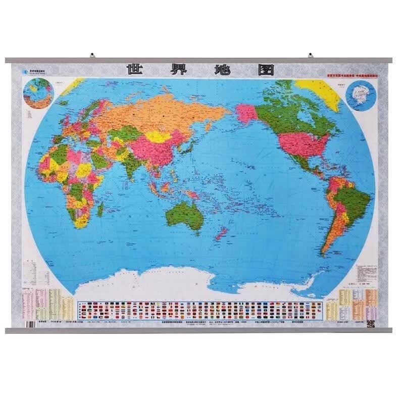 新版世界地图挂图 政区商务办公覆膜防水挂图宽1.1*高0.8米含挂杆