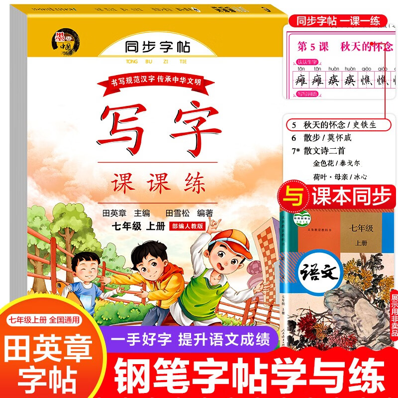 七年级上册语文字帖【配套教材】初一同步练字帖部编版人教版上 2023年写字练字钢笔描红练习 7年级上学期课课练每日一练写字帖 语文七年级上同步练字帖（带临摹纸）