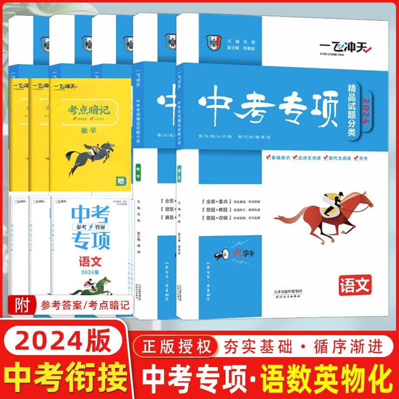 自选】2024版一飞冲天中考专项精品试题分类语文数学英语化学物理历史道法 2024天津中考分类训练 中考专项练习 【2024】中考专项 语数英物化5本