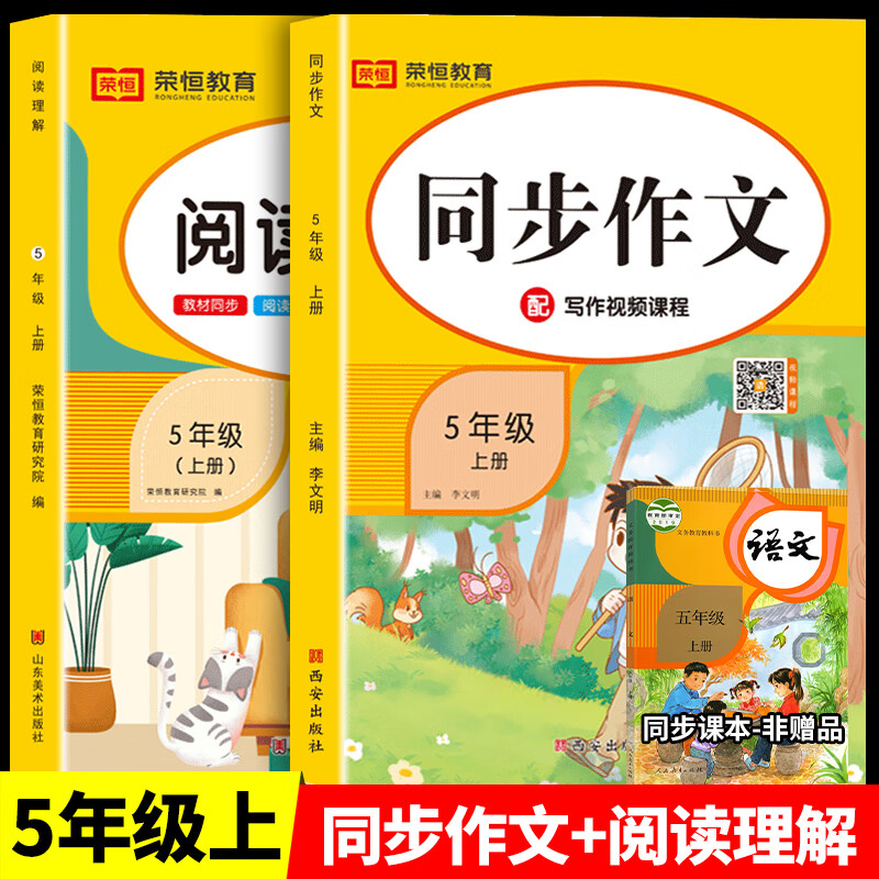2023新版五年级上下册同步作文人教版小学生5年级上语文写作技巧同步课本教材阅读与写作理解专项训练作 全套2册5上作文+5上阅读理解