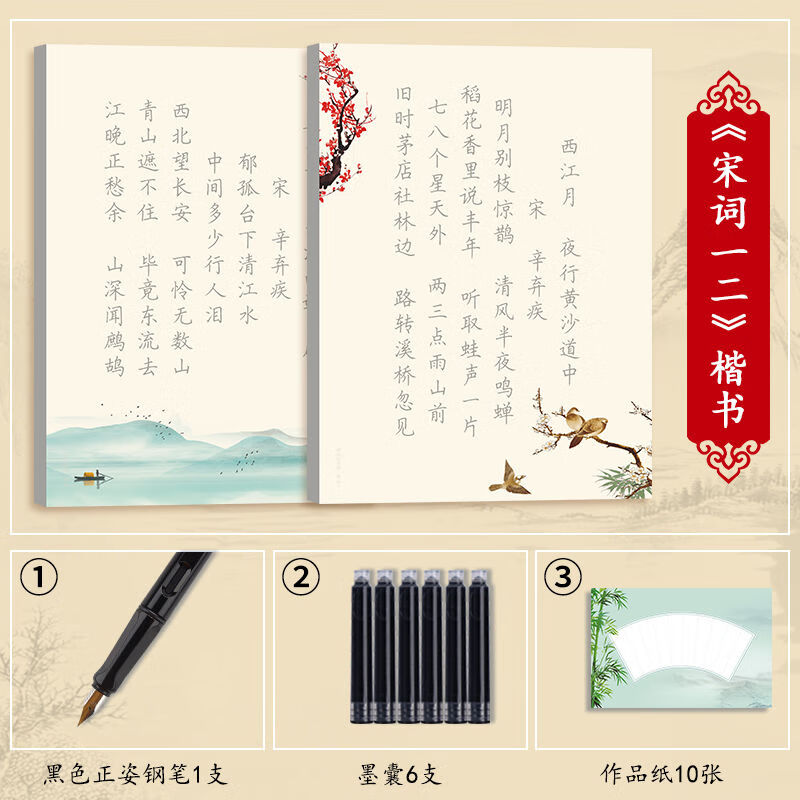 古风版古诗词字帖女生字体漂亮临摹唐诗宋词练字帖卫夫人楷书钢笔字帖成年楷书学生练字专用每日一练成人练字男生硬笔书法练字本 64首宋词合集[楷书版]豪华套餐