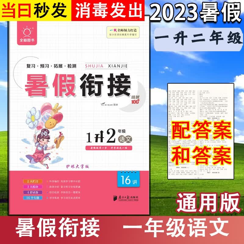 2023新版全脑图书暑假衔接培优100分复习·预习·拓展·检测123456一二三四五六年级下册语文数学英语人教版RJ暑假作业 一升二年级语文下册 人教版