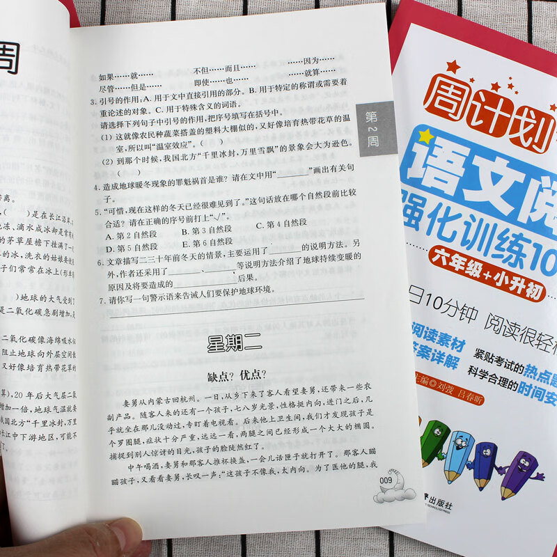 六年级 小学语文阅读理解训练题100篇+数学应用题强化训练全套2册 每日一练课外阅读天天练周计划上册下册同