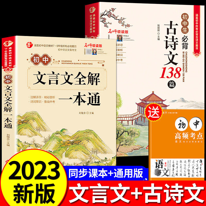 2023年初中必背古诗文138篇和文言文全解一本通人教版初中生初一初二初三到七八九年级中考语文必刷题古诗词译注与赏析阅读训练全析完全解读 【同步课本】文言文+古诗文2册