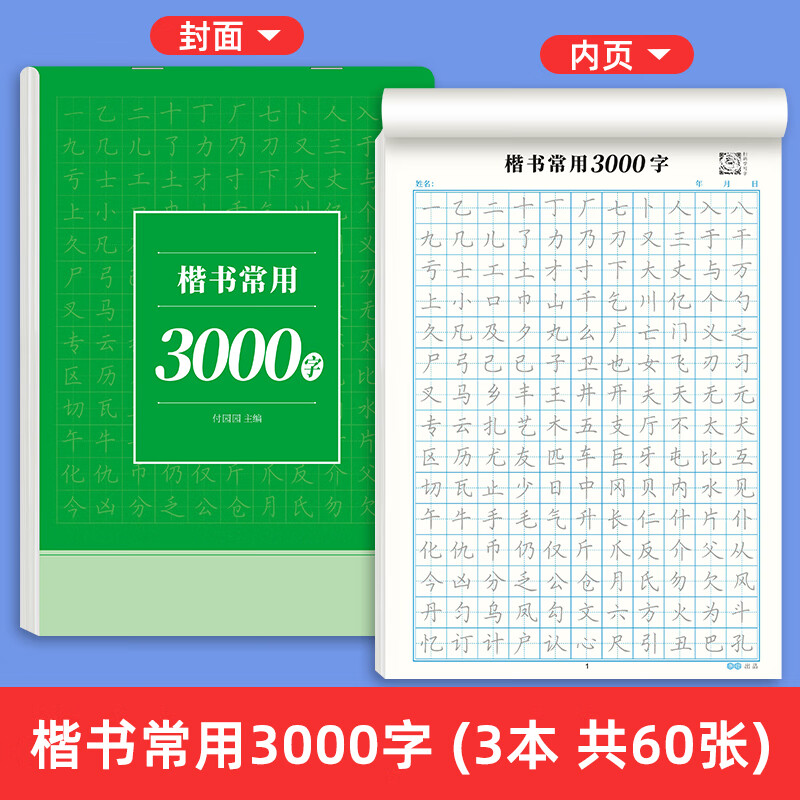 学生楷书硬笔练字帖楷书全套成年楷书入门基础训练练字神器男生女 常用3000字3本
