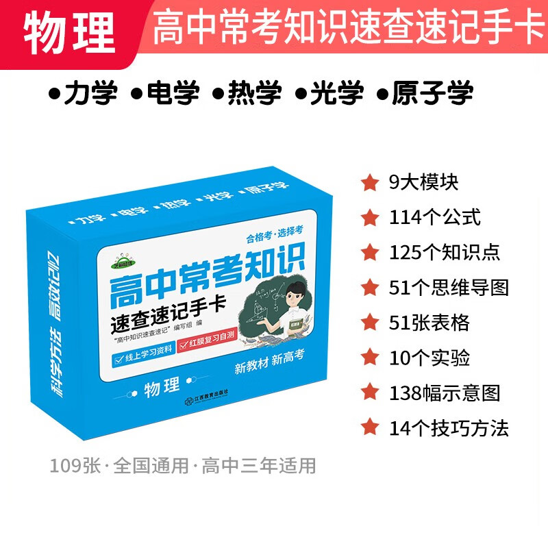 高中常考知识速查速记手卡·物理 高一高二高三高考复习基础知识清单考点 常考+必考知识点 高效记忆卡随身记[全国高中通用]