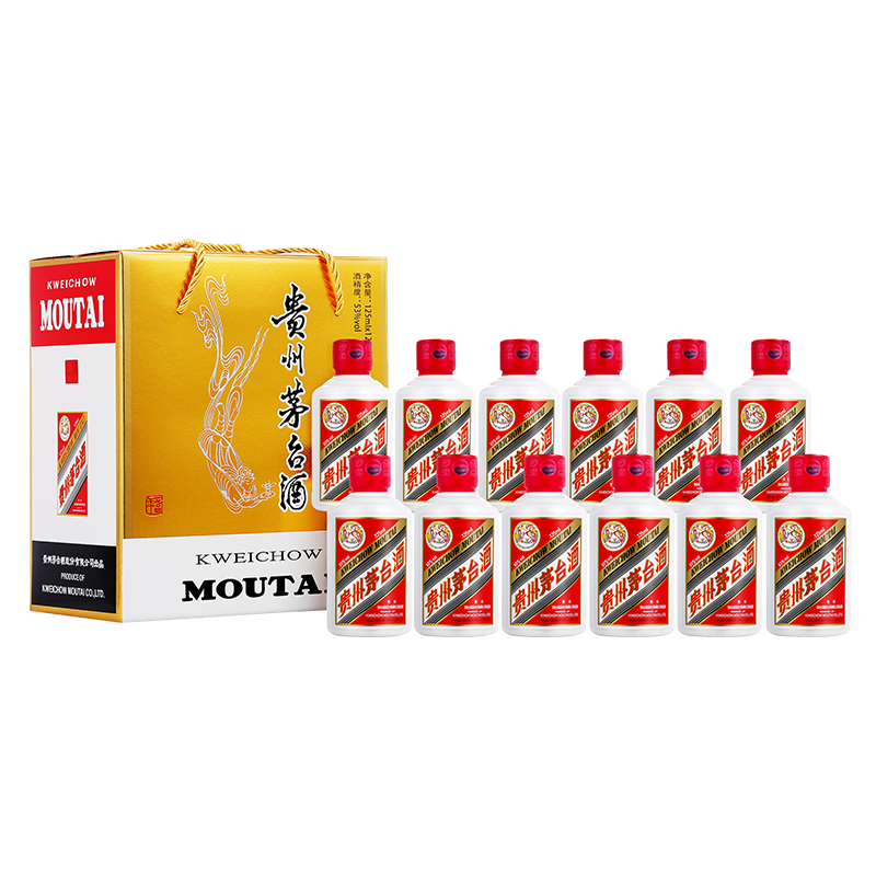 京东百亿补贴：MOUTAI 茅台 飞天 53度 酱香型白酒 125ml*12瓶 礼盒装，7919.01元 包邮—— 慢慢买比价网