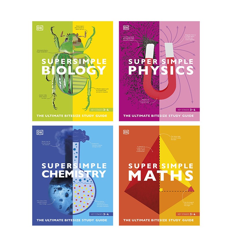【订购】DK儿童百科 理科系列4册装 简易数学化学生物学物理 Super Simple 12岁少儿课外阅读百科图册图集 学前科普入门 善优图书