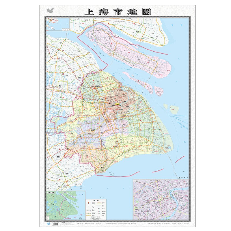 2023年 上海市地图 覆膜防水 政区交通地形 约1.1米*0.8米 无杆贴图