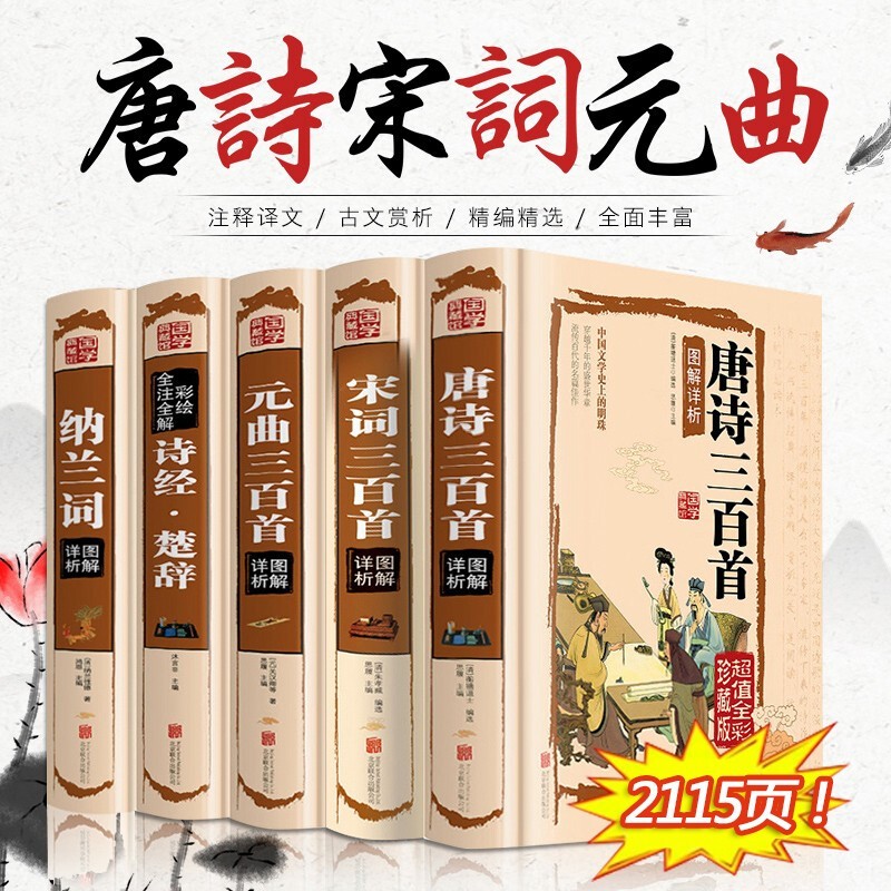 全5册 硬壳精装超厚大开本中国古诗词大 唐诗宋词元曲三百首诗经楚辞纳兰词鉴赏辞典全解彩图诗词书籍