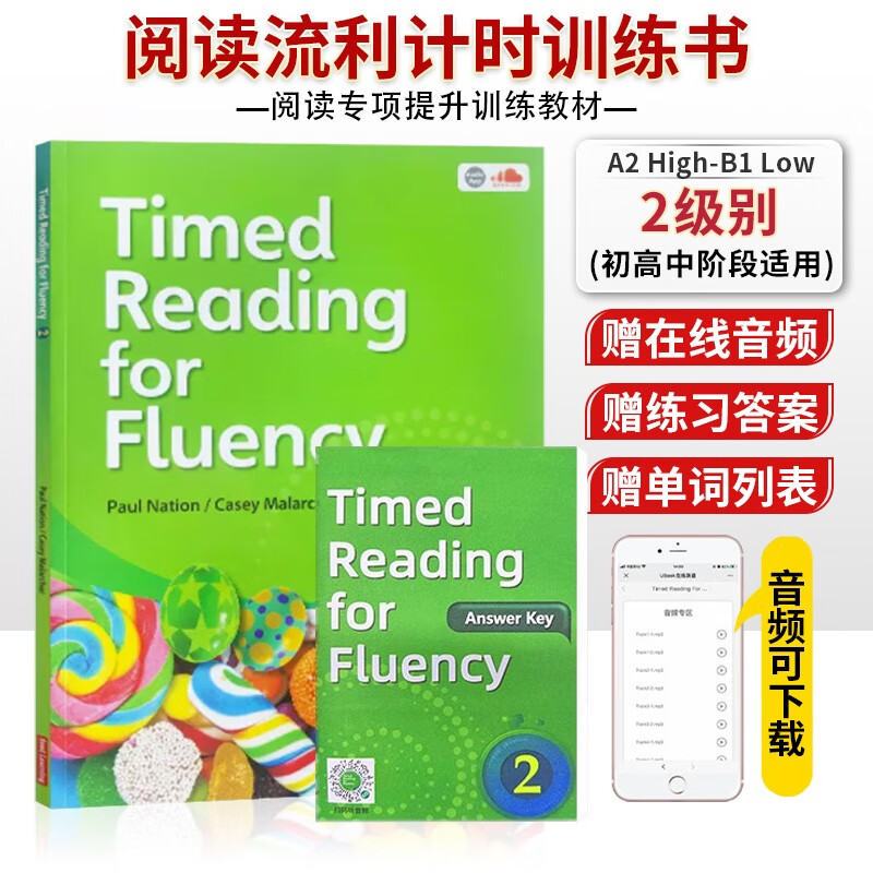 美国原版进口Timed Reading for Fluency流利阅读计时训练 寒暑假短期专项阅读理解小学高年级初高中英文课外短文 2级别(A2-B1)