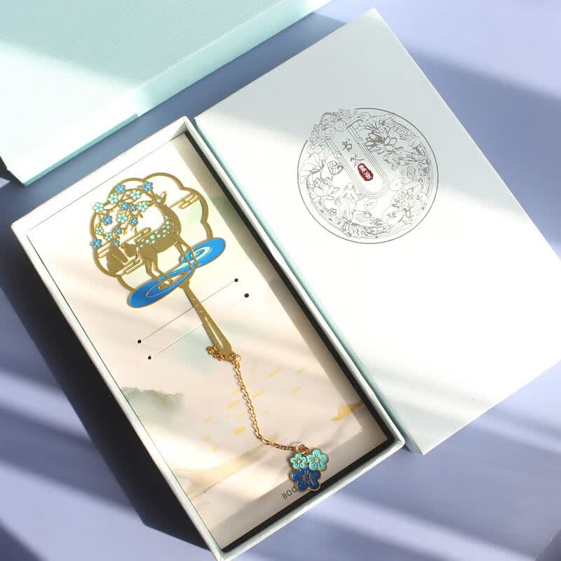 祥鹿金属吊坠书签梅花鹿古典文艺学生创意礼品吉祥礼品书签 祥鹿书签+礼盒装
