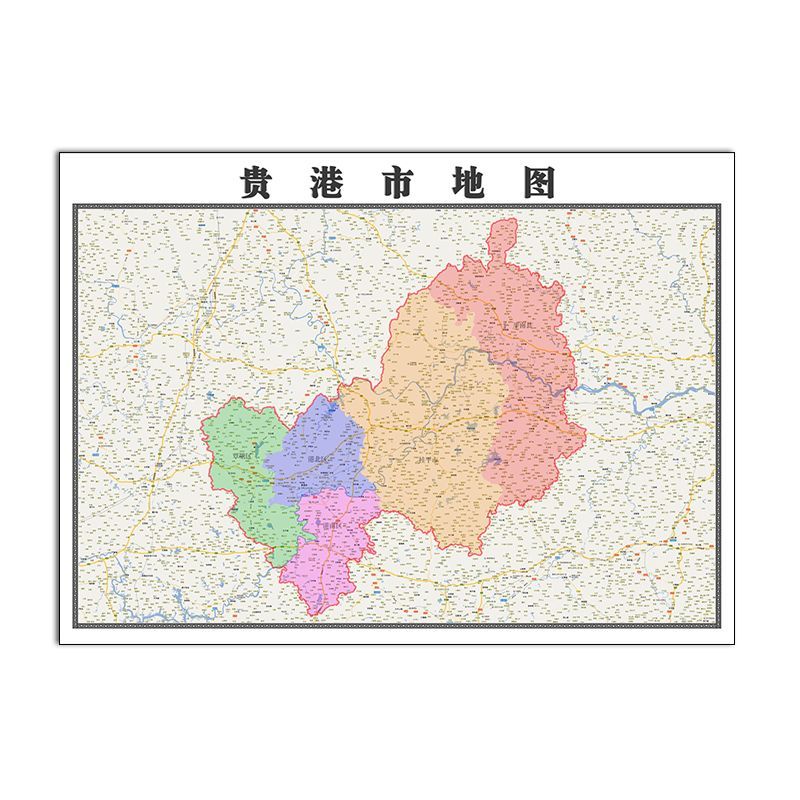 贵港市地图1.1米新款广西省防水高清办公室装饰画客厅防水贴画 不覆膜