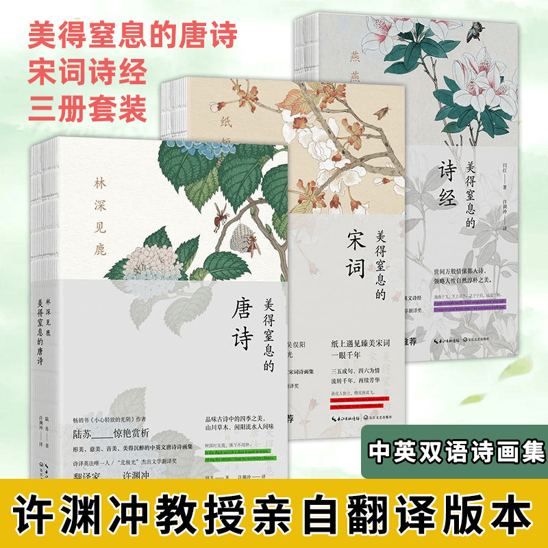 许渊冲美得窒息的唐诗宋词诗经3册 中英双语诗画集诗词翻译 唐诗三百首经典英译 六神磊磊盛赞 朗读者嘉宾 诺贝尔文学奖候选人 唯美古典文学