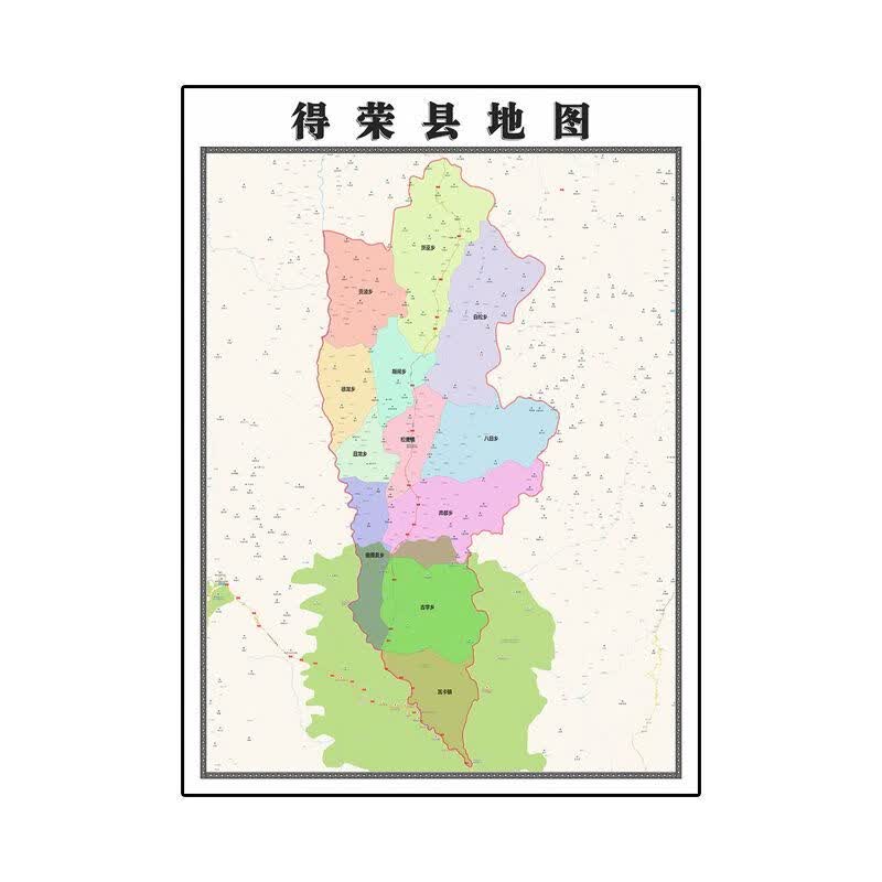 得荣县地图1.1米四川省甘孜藏族自治州高清新版无折痕办公装饰画 覆膜