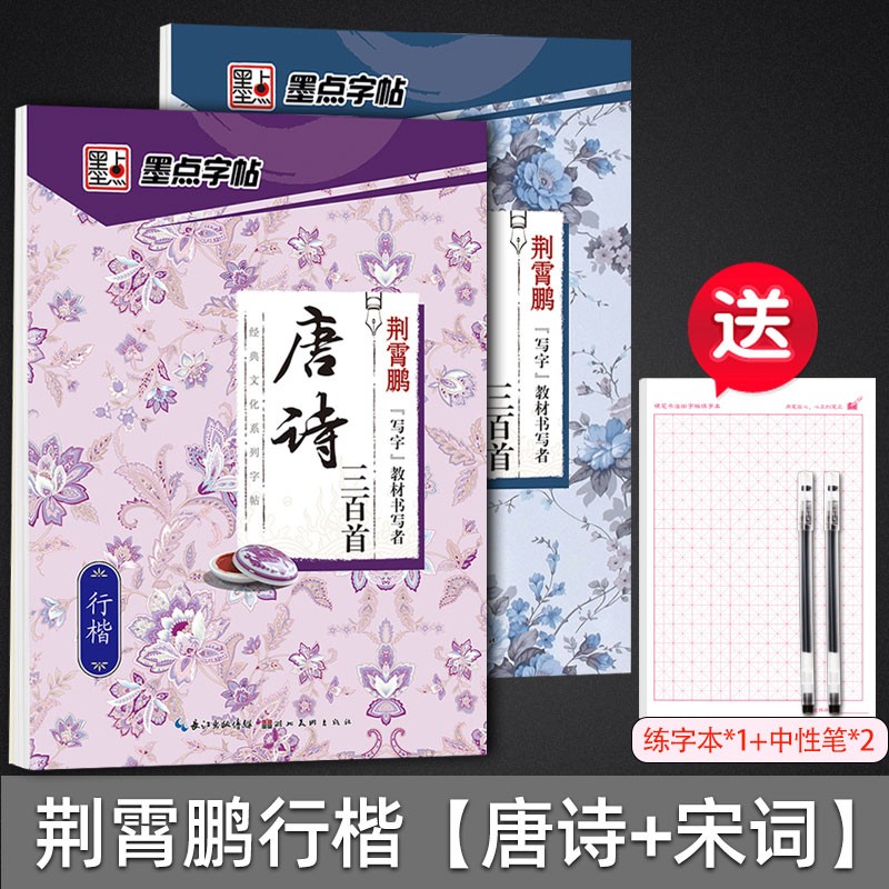 字帖行楷荆霄鹏钢笔练字成年笔画笔顺练习字体漂亮女生硬笔书法初中高中初学者入门套装7天速成大学生男霸气21天墨点临摹练字帖 行楷-【唐诗+宋词】送练字本+中性笔