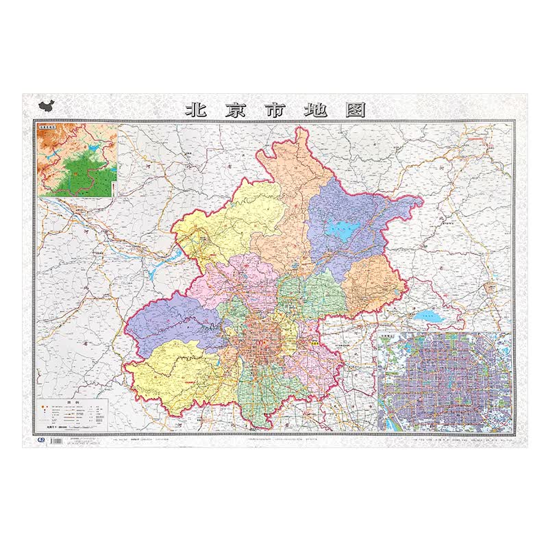 2022年 北京市地图挂图 1.1x0.8米 高清覆膜防水 加厚版 政区交通地形家用办公室挂图 不带挂杆