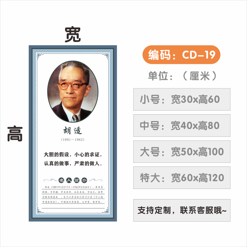 名人名言励志标语教室文化墙贴纸装饰班级布置小学托管辅导班创意 CD-19胡适 大