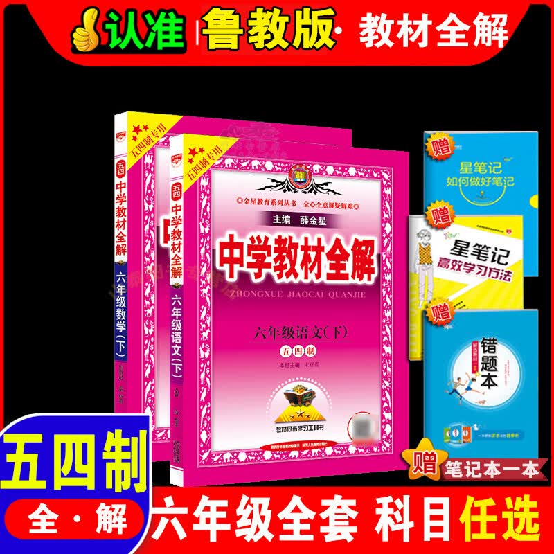 山东专版 6六年级语文数学英语 鲁教版五四制教材同步讲解中学教材全解初一六年级上下册语数英54制鲁教教材 六年级下册语文+数学五四制