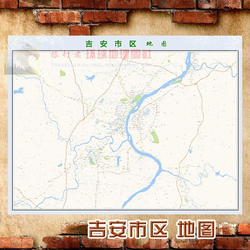 超大巨幅 吉安市区地图墙贴定做 城市城区海报2023新版装饰画芯 吉安市区地图 防水化纤油画布140*183（超大、大气）单幅张贴