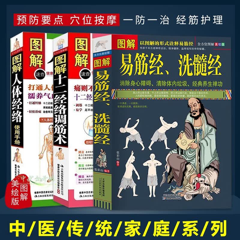 现货3册图解易筋经洗髓经+十二经络调筋术+人体经络使用手册易筋经养生达摩古法与少林功夫武术书籍 养生禅