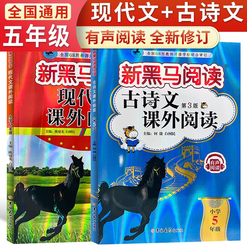 套装2册 2024版新黑马阅读 语文五年级现代文课外阅读+古诗文课外阅读 五年级语文阅读训练课外阅读辅导书