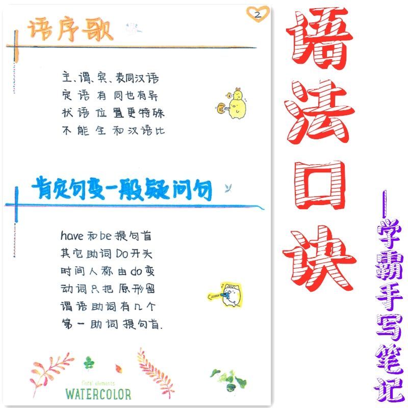 语法口诀 学霸手抄笔记 思维树知识点总结 右脑记忆