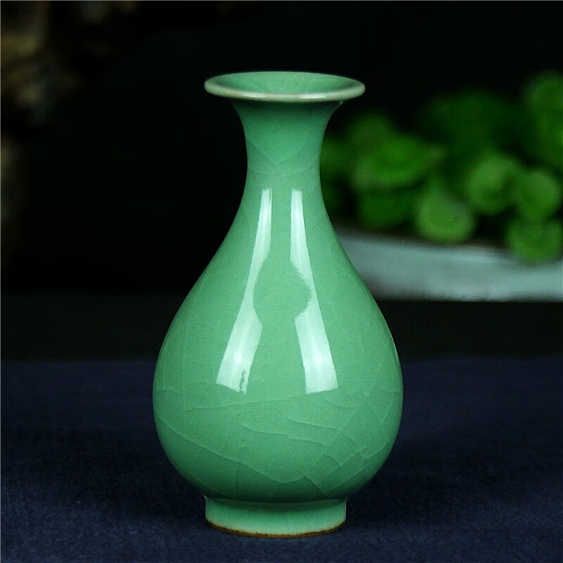 陶瓷迷你禅意花插小花瓶器精美干花装饰水培茶道客厅创意家居摆件 小玉壶春哥窑梅子青