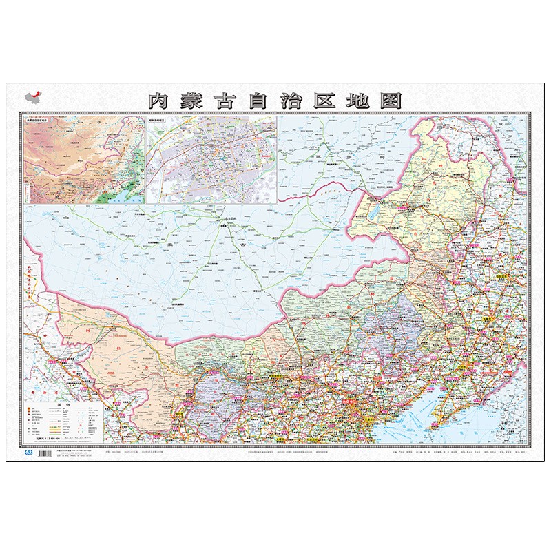 2022年 地图 无折痕版 中国地图 分省系列覆膜防水挂图 107*76厘米 内蒙古地图