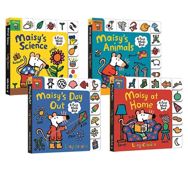 英文原版 Maisy's First Words Book Collection 小鼠波波小百科单词标签书4册Maisy's Animals/Home/Science/Day Out 低幼启蒙 .