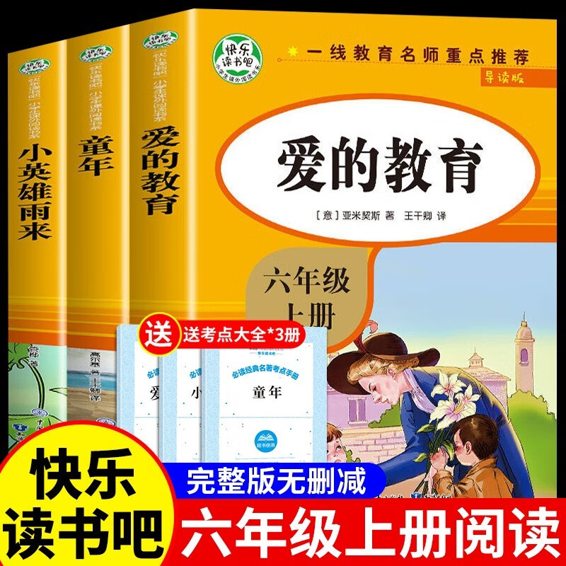 全套3册 六年级上册课外书必读书目爱的教育小英雄雨来童年书高尔基原著完整版快乐读书吧推荐经典阅读书籍人教6上小学老师 【全3册】六上童年+爱的教育+小英雄雨来