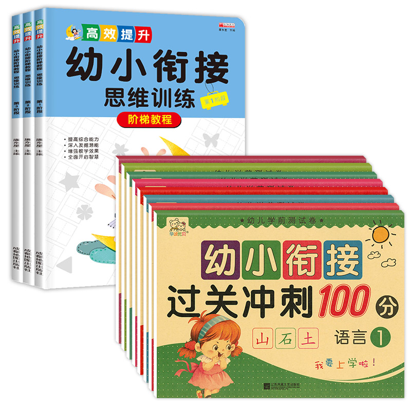 幼小衔接测试卷教材全套8册一日一练老师推荐幼儿园大班学前班数学练习题幼儿练习册上册下册幼升小衔接试卷 幼小衔接冲刺100分+思维训练（11册）