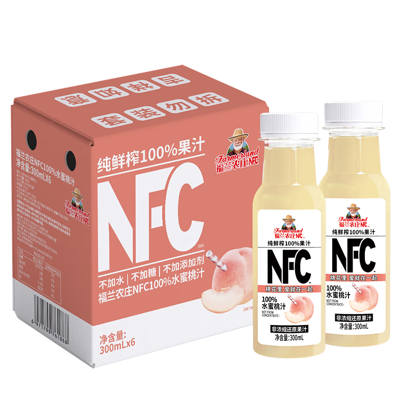 需首购、plus会员:福兰农庄NFC100%水蜜桃果汁纯鲜榨果汁饮料0添加0脂肪300ml*6瓶，18.73元—— 慢慢买比价网