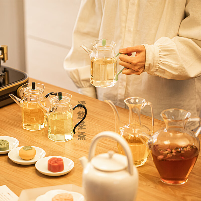 HYWLKJ新中式绿茶壶玻璃茶壶 300ml 玻璃仿宋手执壶浅绿把 300m-京东-618/双十一/双11-京东折扣隐藏大额优惠券