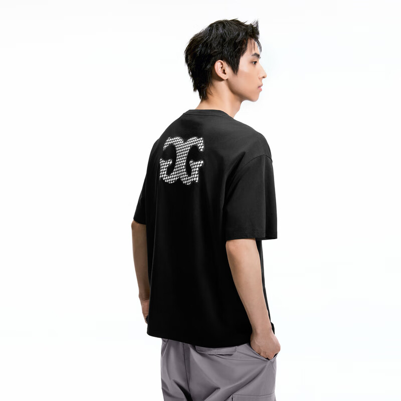 限尺码，plus会员：GXG男装 短袖T恤男士上衣24年夏新品 黑色 180/XL_GXG历史价格查询-慢慢买比价网