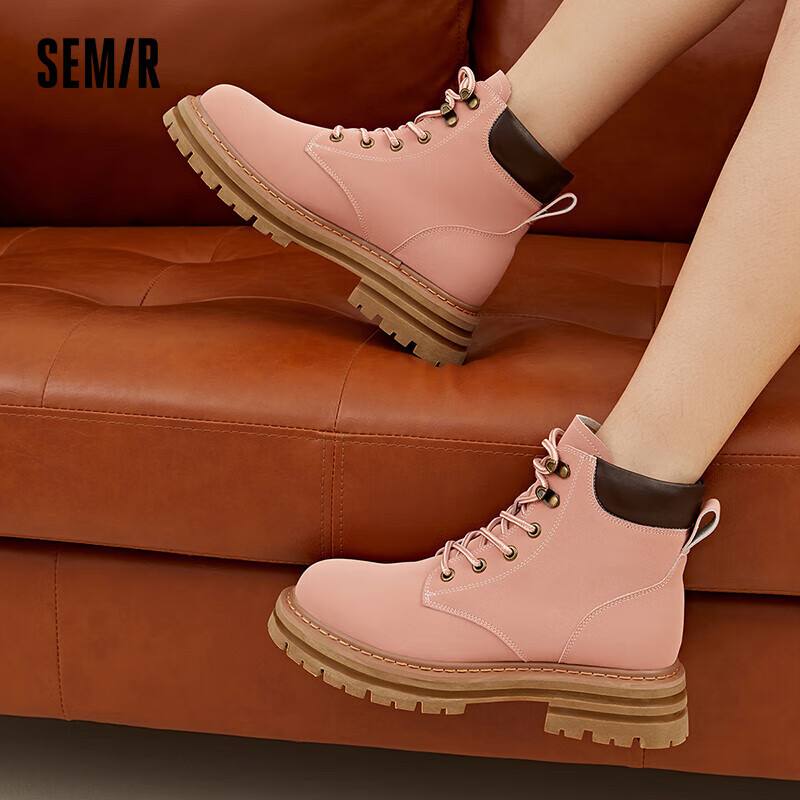 Semir秋冬新款马丁靴女士百搭户外登山大黄靴女生厚底增高休闲鞋 粉红60008 38-京东-618/双十一/双11-京东折扣隐藏大额优惠券
