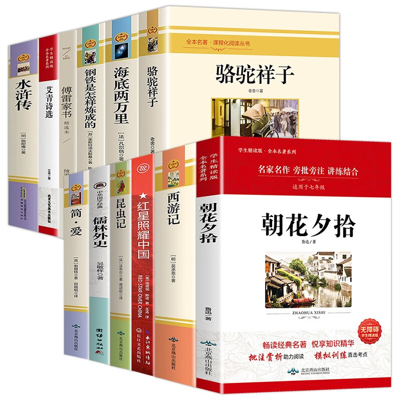 初中七八九年级（全12册）朝花夕拾西游记骆驼祥子海底两万里红星照耀中国傅雷家书艾青诗选等