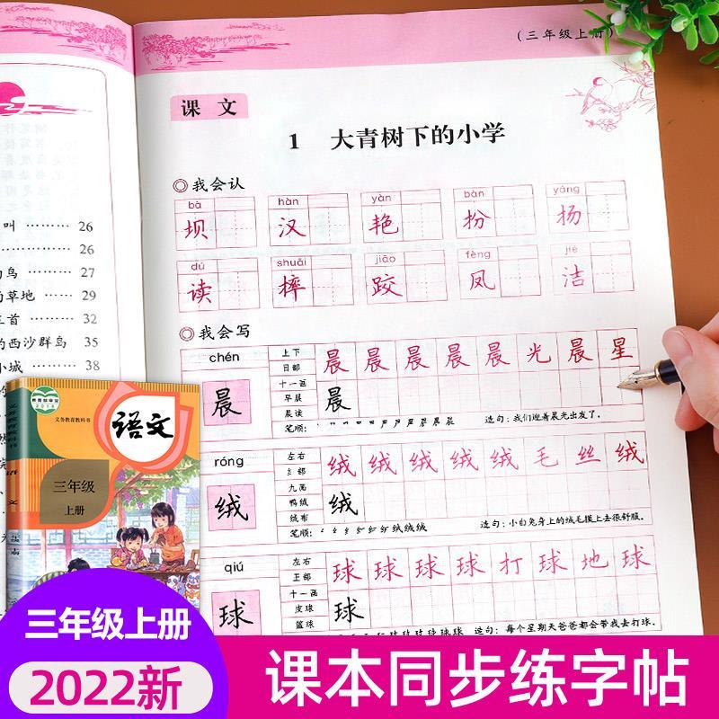 三年级上册语文字帖同步练字帖人教版三上每日一练小学生专用3年级字帖上学期钢笔练字小学写字帖惠HC