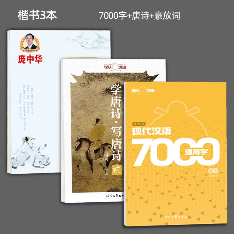 庞中钢笔字帖硬笔楷书成年练字唐诗宋词临摹写字成人大学生庞中华正楷书法男生女生楷书入门基础教程套装初学 楷书3本(7000字+唐诗+豪放词)