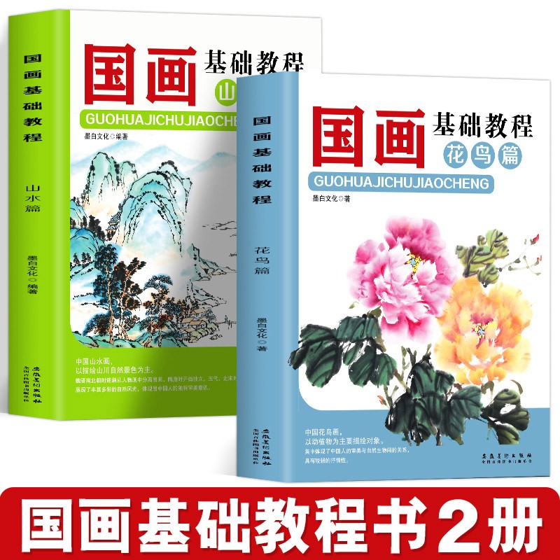 全2册国画基础教程入门花鸟山水篇零基础美术画基础教程书籍写意底稿临摹范本画册绘画画自学初学者 商品