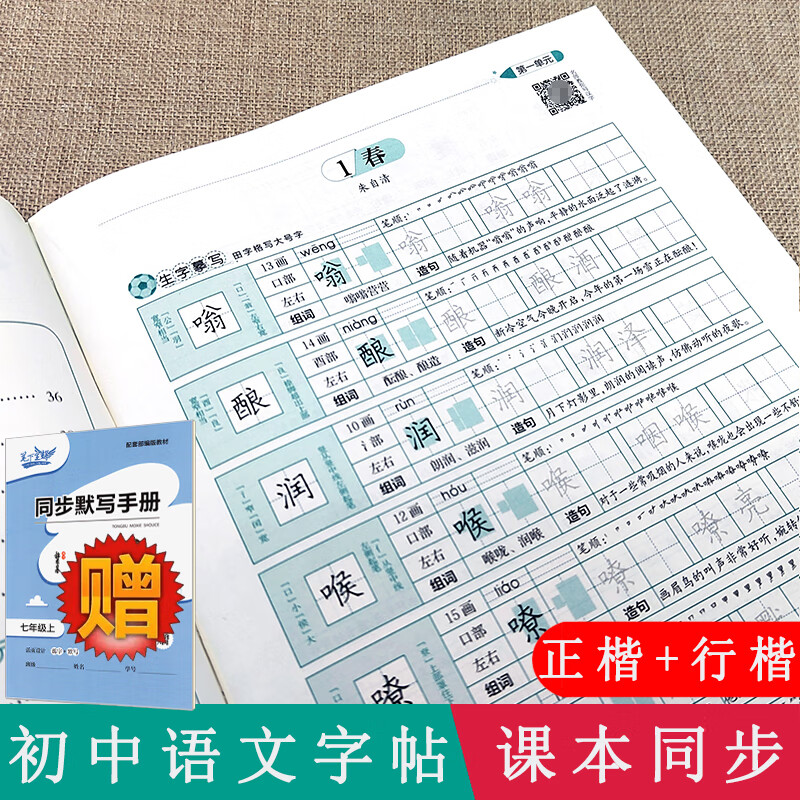 2022新版初中生专用练字帖初一字帖语文上册七年级八年级九年级下册练字帖课本同步生字正楷行 7年级上册【语文】（收藏送练字本）