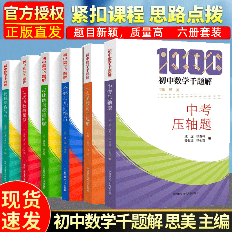 【单本可选】中科大 初中数学千题解全6册 全等与几何综合+反比例与最值问题+代数综合与圆+二次函数与相似+一次函数与四边形+中考压轴题 初中数学培优基础教程 初中数学练习解题技巧教辅 套装6册