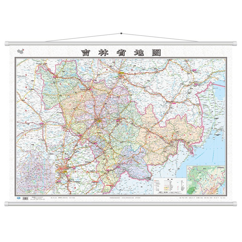 2023年 吉林省地图 覆膜防水 政区交通地形 约1.1米*0.8米 带杆挂图