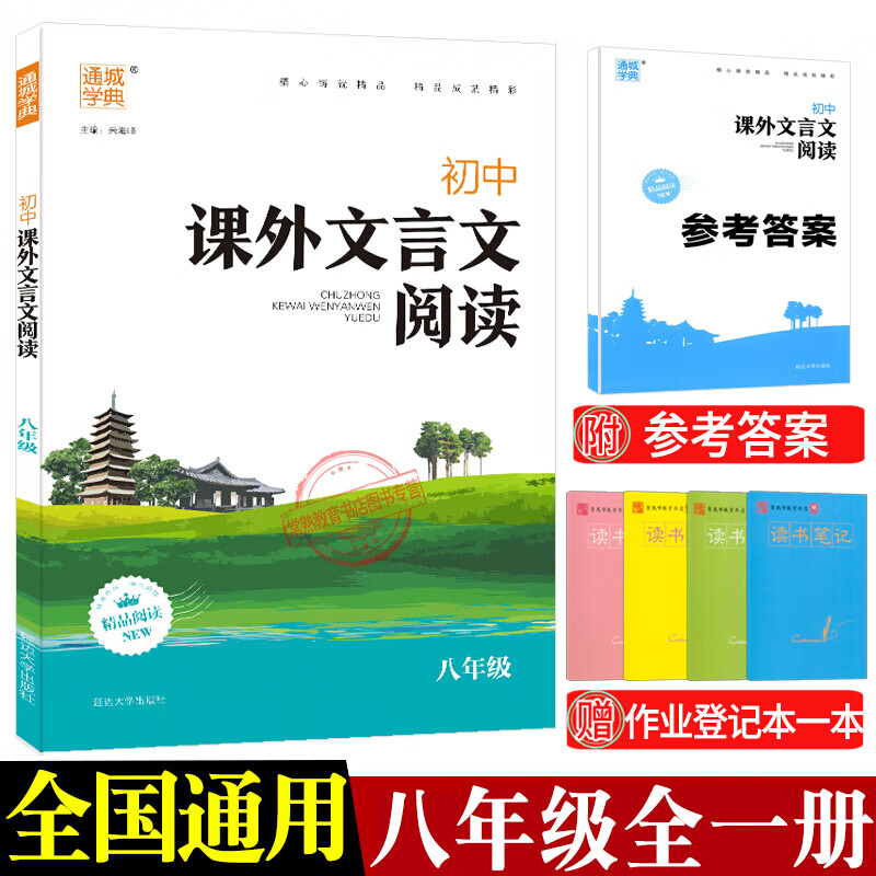 新版初中课外文言文阅读八年级一册通城学典初二8年级语文专题训练名家名篇导读与精练古文赏析题型归纳
