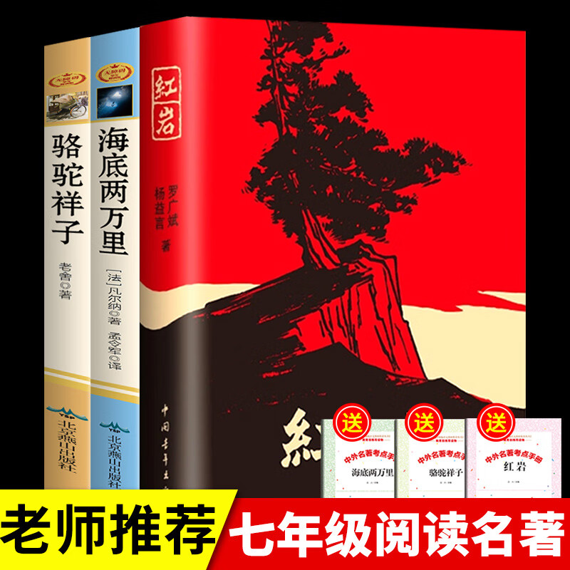 红岩书原著七年级下册必读红颜课外书杨益言罗广斌青少年爱国主义经典读物解放战争小说畅销书学校人 【3册】红岩+七下海底骆驼 赠考点